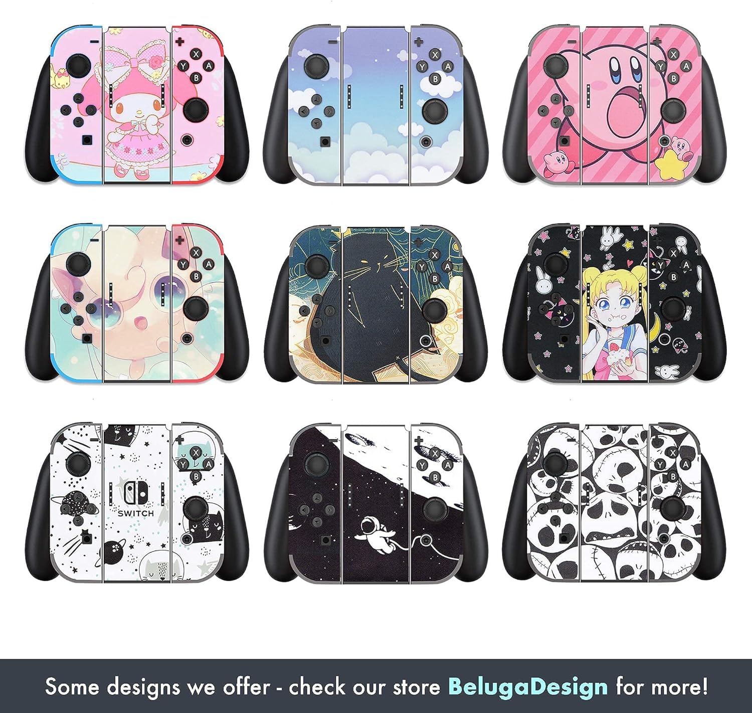 BelugaDesign Fat Cat Switch Skin | Pastel Sticker Wrap Vinyl Decal | Cute Kawaii Animal Leaves Cartoon Full Set Compatible with Nintendo Switch (Switch Standard, Multicolored)