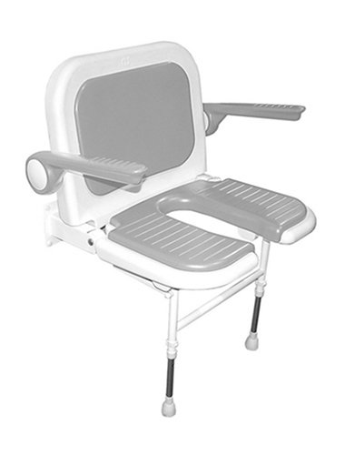 AKW Wide U-Shaped Padded Fold Up Shower Seat with Back and Arms, Gray