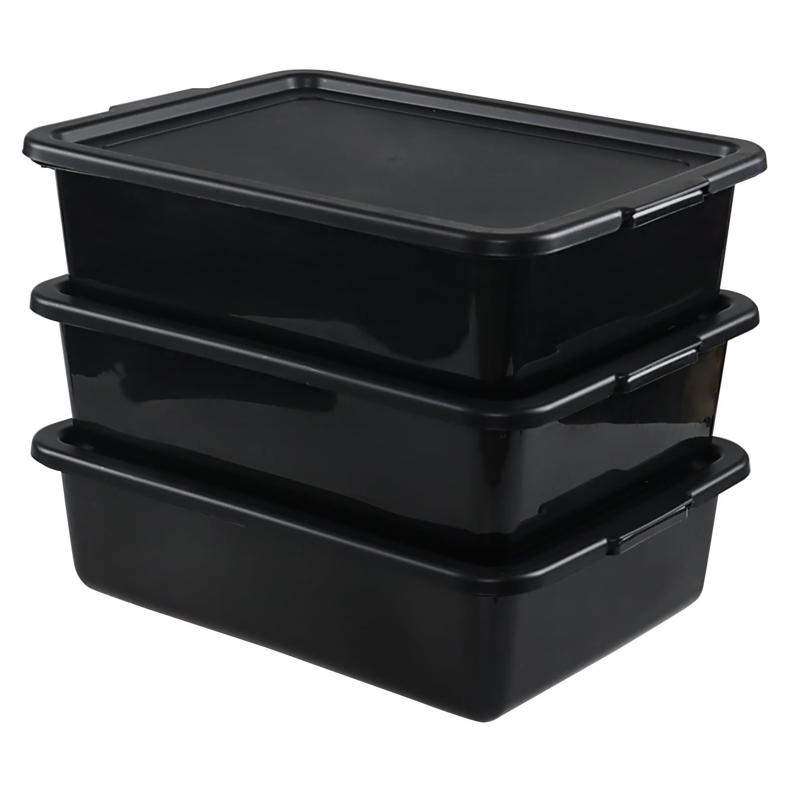 Aninhao 3 Pack 13 L Food Service Bus Tubs with Lids, Commercial Utility Bus Box, Black