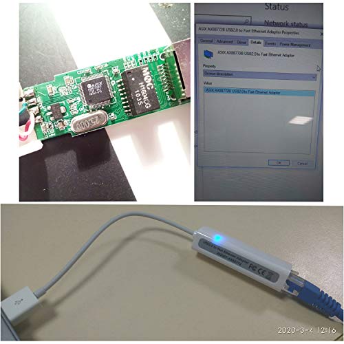 USB to RJ45 LAN Ethernet Adapter 100Mbps USB to RJ45 LAN Converter 10M 100M with Asix AX88772B AX88772 Chip (Micro USB to RJ45)