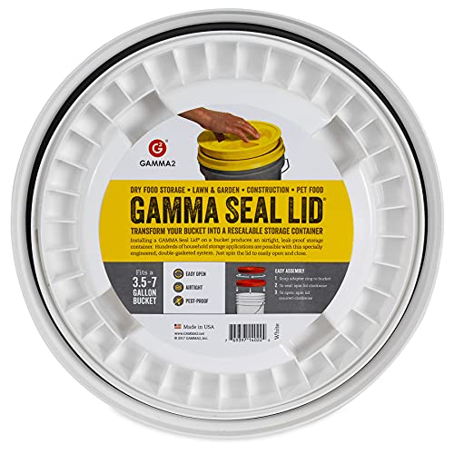 Gamma2 Seal Lid - Pet Food Storage Container Lids - Fits 3.5, 5, 6, & 7 Gallon Buckets, White, 4122E