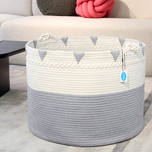 Casaphoria XXXXLarge Cotton Rope Blanket Basket 22in x 22in x 16in Woven Laundry Hamper Laundry Baskets Storage Basket for Towel, Diaper, Laundry Basket(pack of 1), Gray (MB2021046)