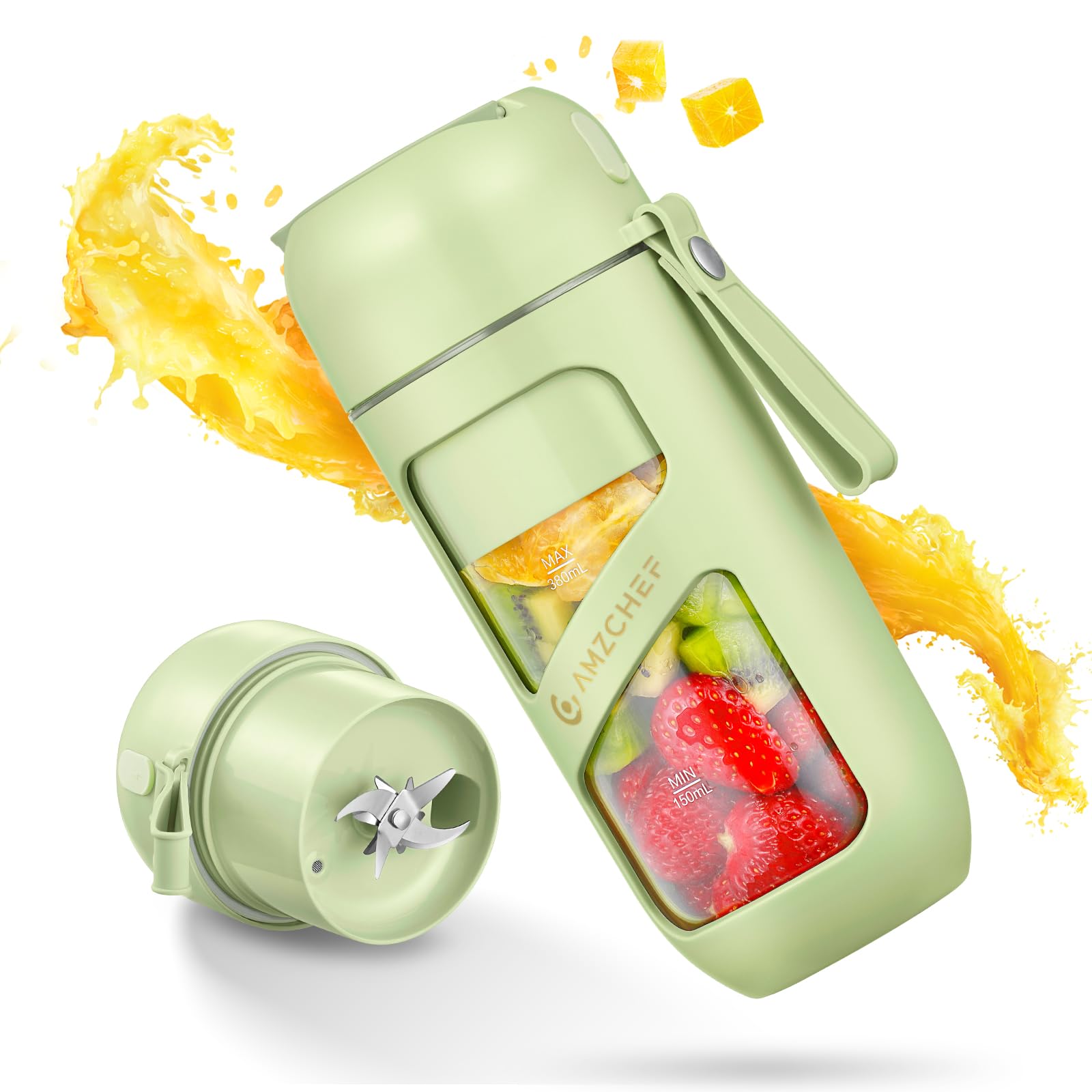 AMZCHEF Portable Blender, Strong Cutting Power with 10-Blade, Dishwasher Safe, Type-C Rechargeable, Vacuum Personal Size Mini Blender for Shakes and Smoothies, BPA free, for Sports, Travel, Hiking