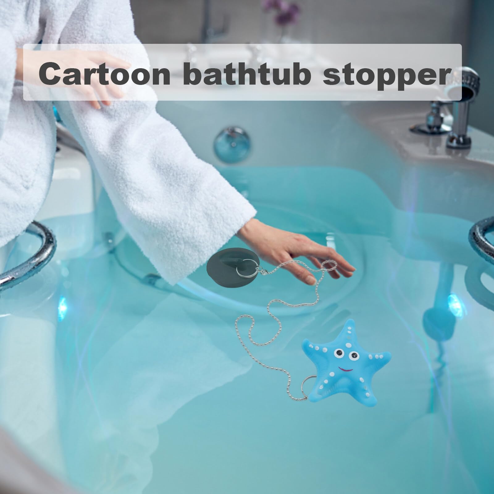 KUYYFDS Drain Stoppers, Bath Plug and Chain Universal Sink Plug Rubber Starfish Floating Bath Tub Stopper for Bathroom Kitchen Washbasin