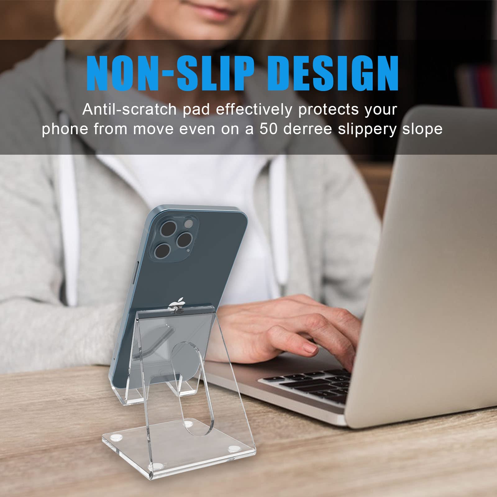 Acrylic Cell Phone Stand for Desk, Phone Holder for Office, Portable Phone Holder, Compatible with iPhone15 14 13 12 11 Pro XS Max XR 8 7 6S Plus, Samsung S20+ Note10, Tablets(1Pack)