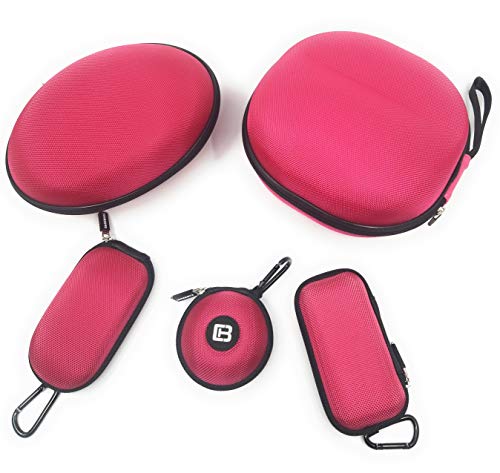 CASEBUDi Large Hard Headphone Case | Compatible with Sony, Sennheiser, Beats & More | Pink Ballistic Nylon