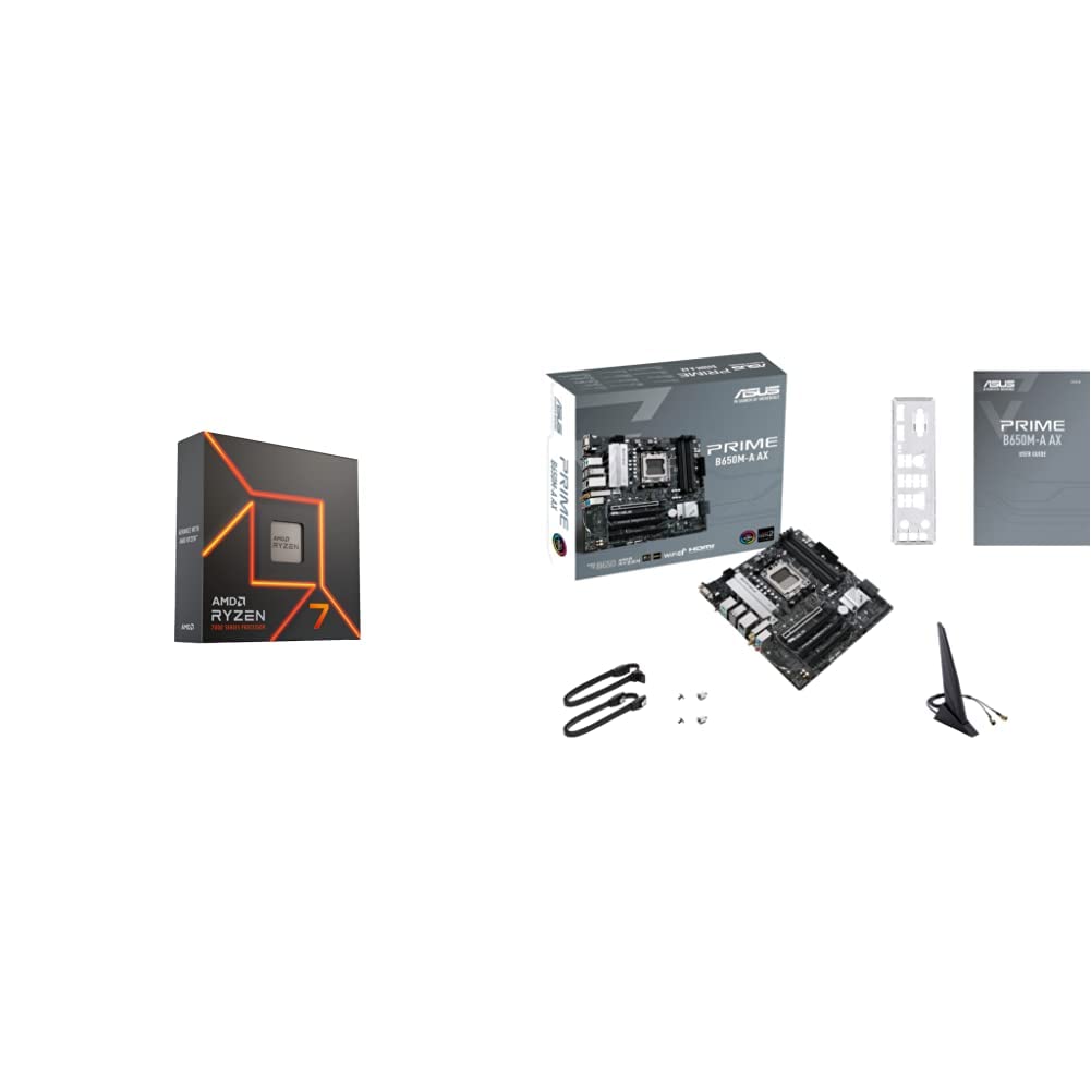 AMD Ryzen™ 7 7700X 8-Core, 16-Thread Unlocked Desktop Processor ASUS Prime B650M-A AX AMD B650(Ryzen 7000) Micro-ATX Motherboard(DDR5,PCIe 5.0 M.2,2.5Gb LAN,Wi-Fi 6, DP,USB 3.2 Gen 2 Ports)
