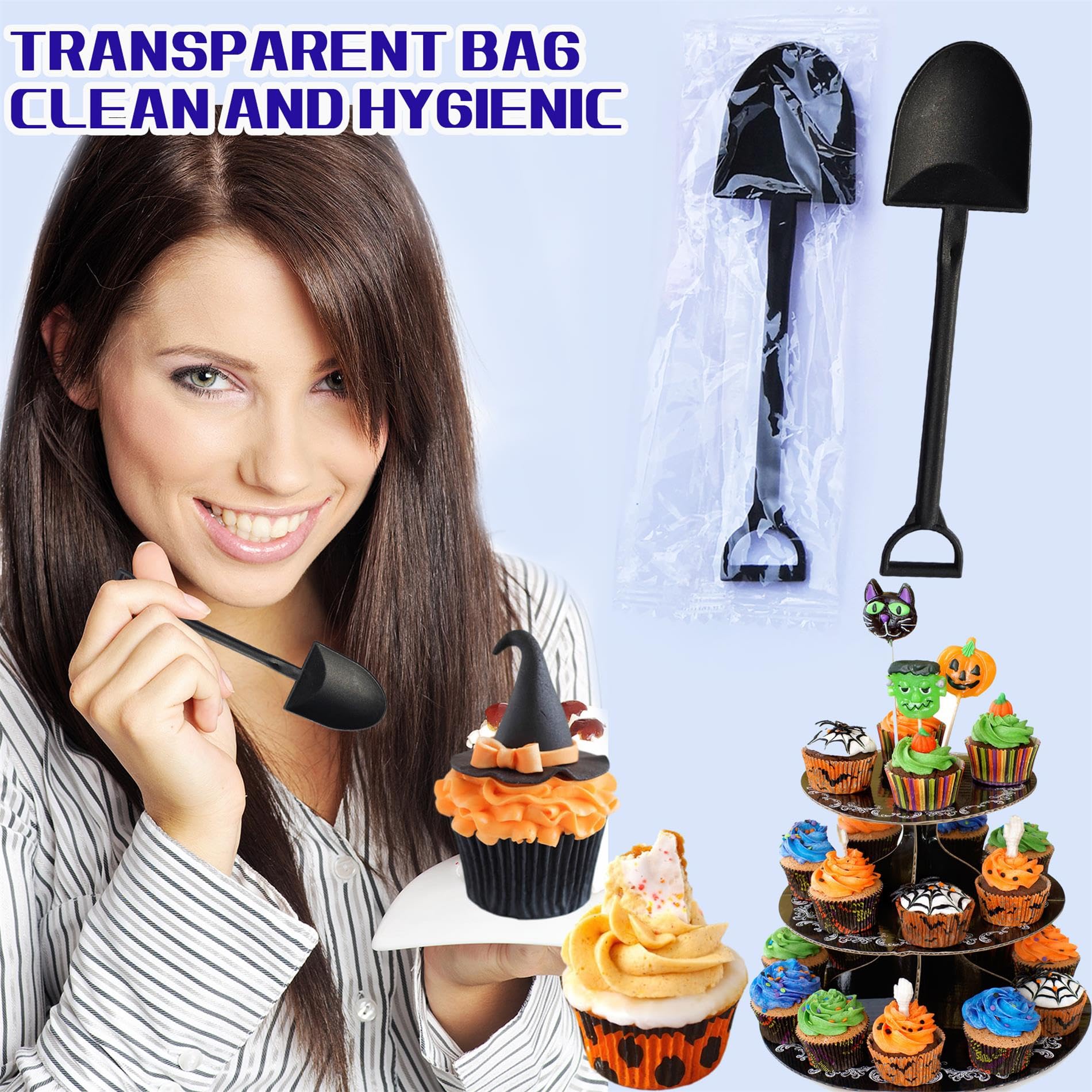 OaaXbbECco Novelty Mini Shovel Shape Spoons Cute Disposable Plastic Dessert Spoons (100)