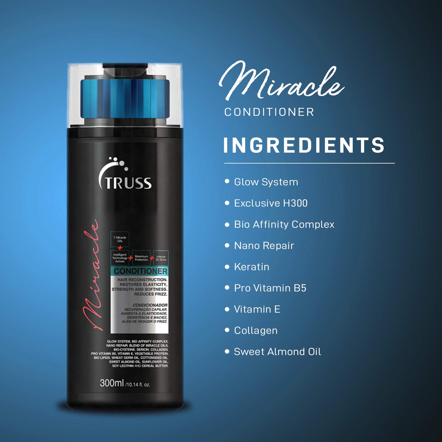 TRUSS Instant Repair Leave-in Hair Protector Bundle with Miracle Shampoo and Conditioner Set