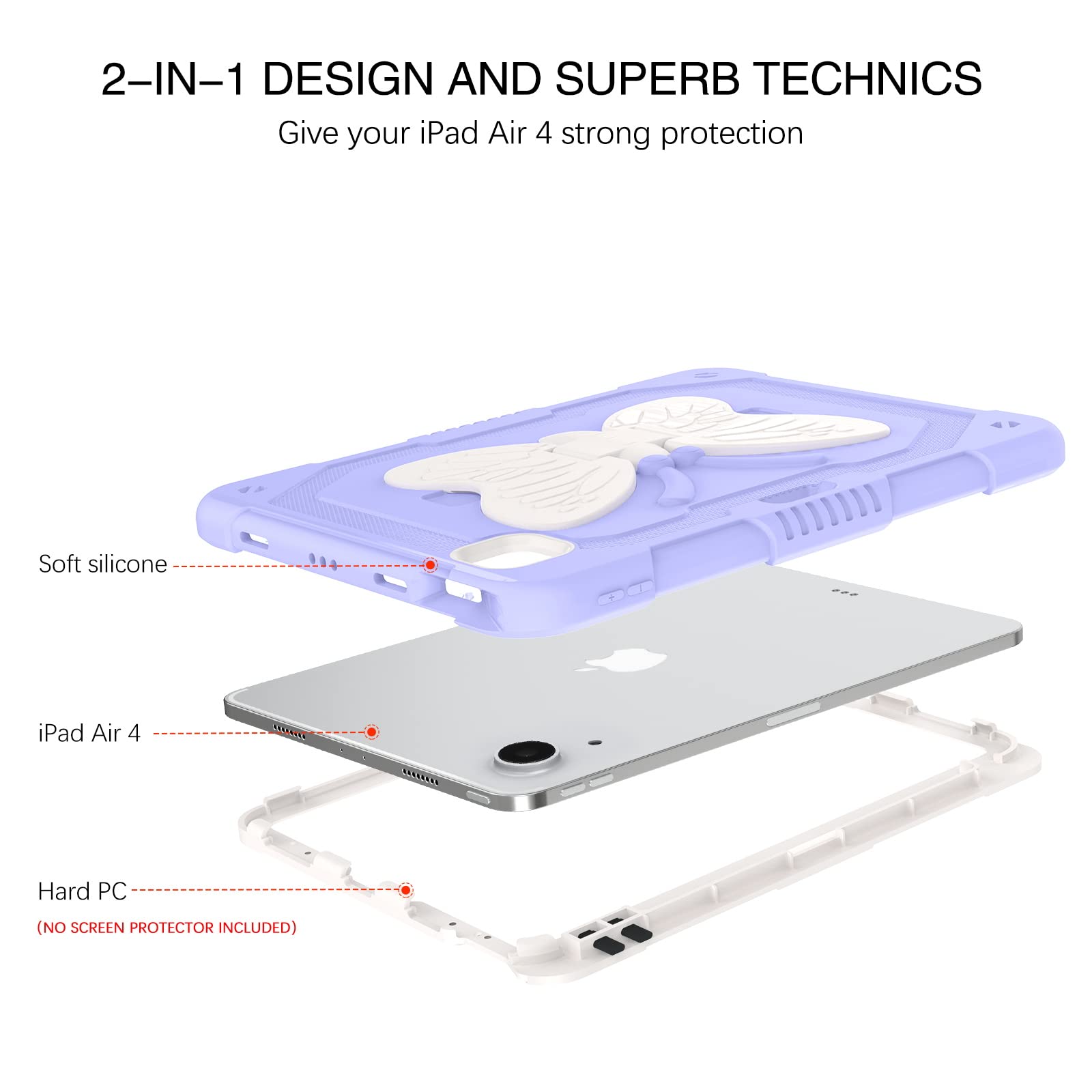 BENTOBEN for iPad Air 5th/4th Generation Case, for iPad Pro 11 inch Case 2021/2020/2018 with Pencil Holder 2 in 1 Heavy Duty Rugged Shockproof Kickstand Hybrid Protective Tablet Cover, Purple
