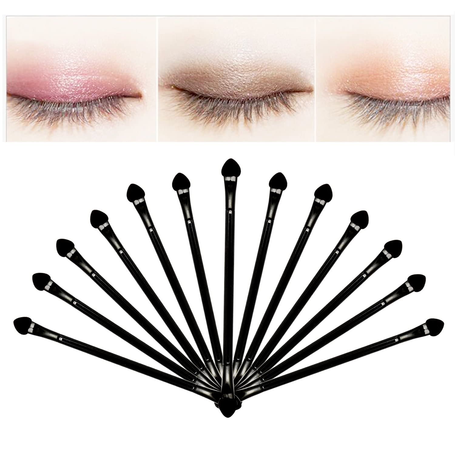 Professional Double Head Eyeshadow Brushes Cosmetic Tool - TygoMall 30 Pcs Disposable Dual Sides Eyeshadow Sponge Brushes Makeup Applicator, with 12 cm Long Handle, Black