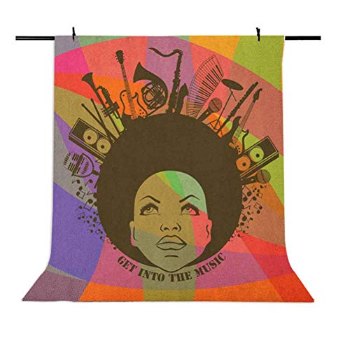 3x5 FT Music Vinyl Photography Background Backdrops,Illustration of American Young Woman Portrait with Musical Instruments Print Background for Photo Backdrop Studio Props Photo Backdrop Wall