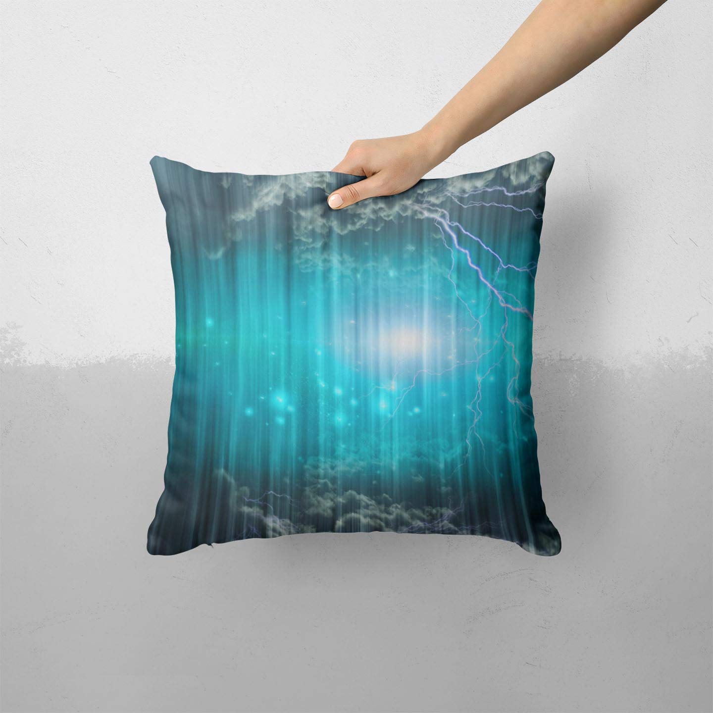 iiRov Teal Twilight Zone with Strikes of Lightening - Custom Decorative Home Decor Indoor or Outdoor Throw Pillow Cover Plus Cushion Set for Sofa, Bed or Couch (Pillow CASE Cover Plus Cushion)