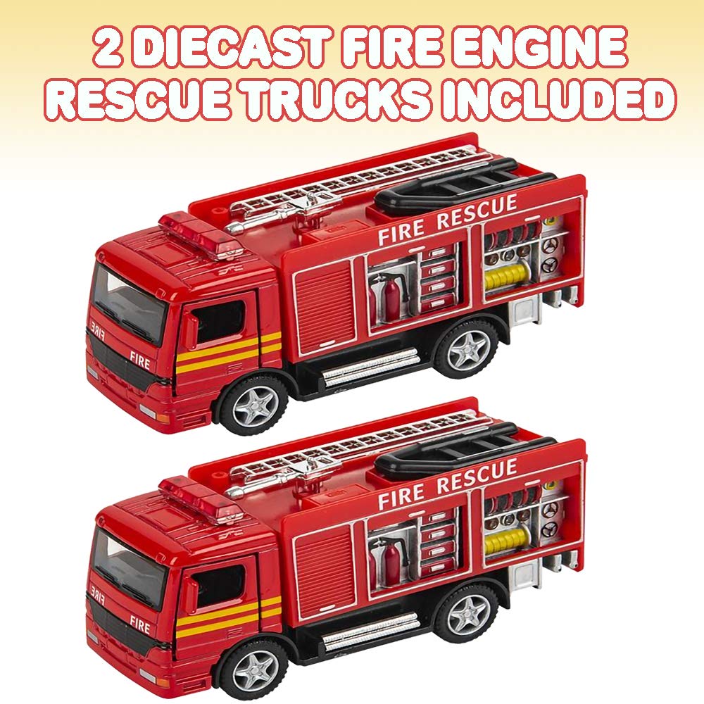 ArtCreativity 5 Inch Diecast Fire Engine Rescue Trucks, Set of 2, Diecast Toy Firetrucks with Pullback Mechanism, Great Gift Idea for Boys and Girls