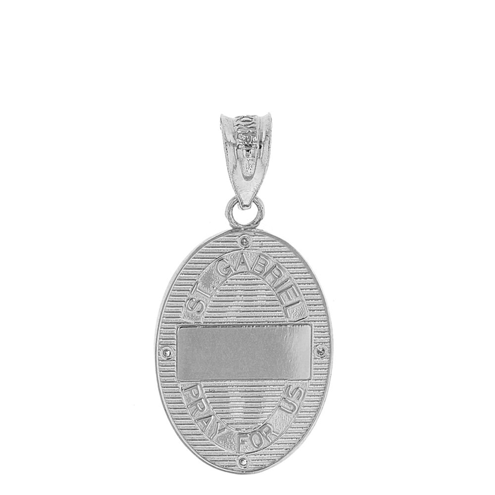 925 Sterling Silver Saint Gabriel The Archangel CZ Oval Medal Pendant (1")