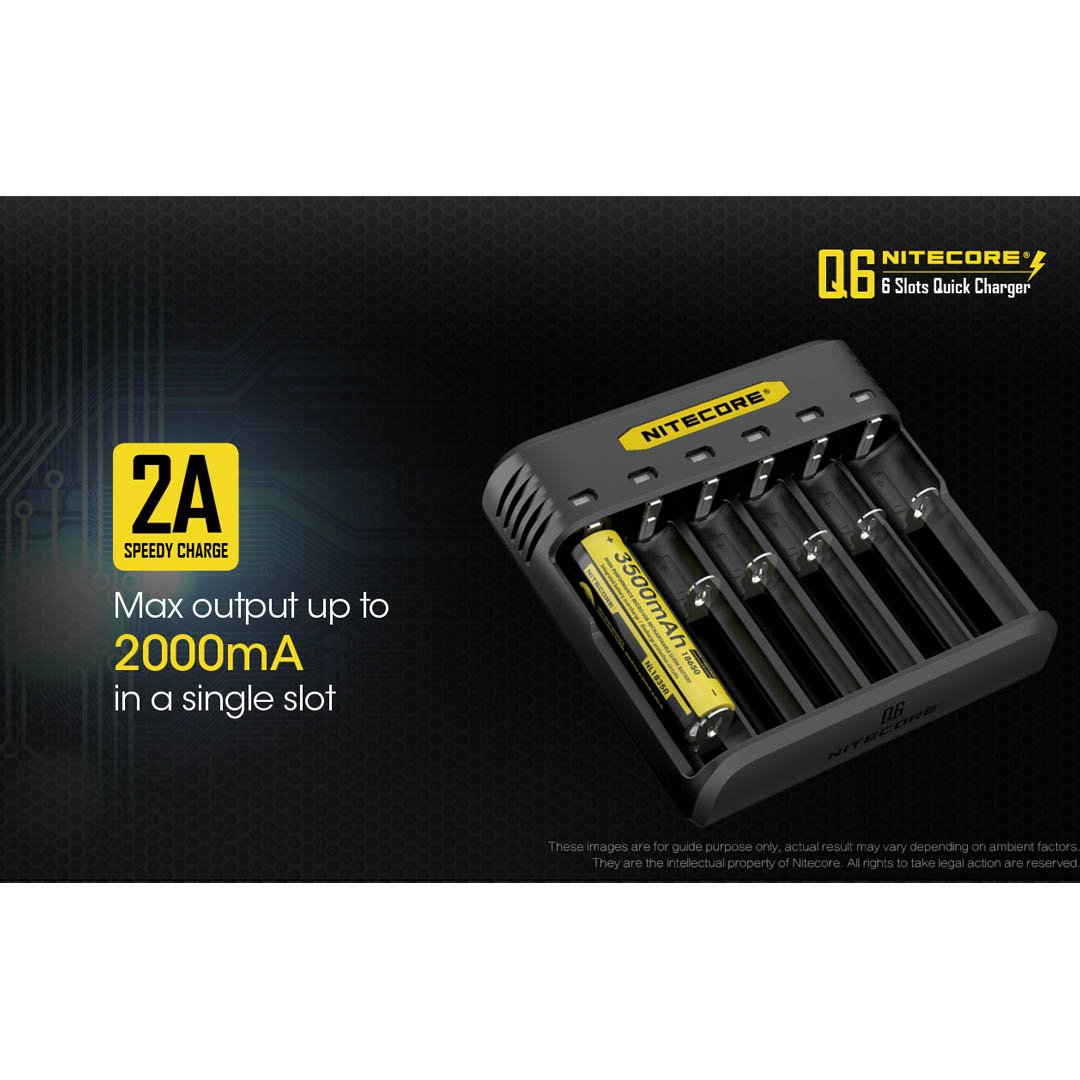 Nitecore Q6 Six Slot 2A Universal Li-ion/IMR Battery Charger for 21700, 18650, 16340, 14500, 18350 and More