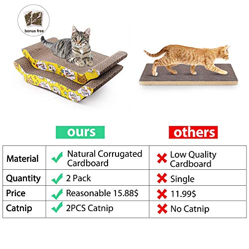 PrimePets Cat Scratching Board, 2 Pack Cat Scratcher Cardboard, Cat Scratch Pad for Indoor Cats, Cat Scratcher Couch Lounge Sofa Bed, Reversible Corrugated, Catnip Included