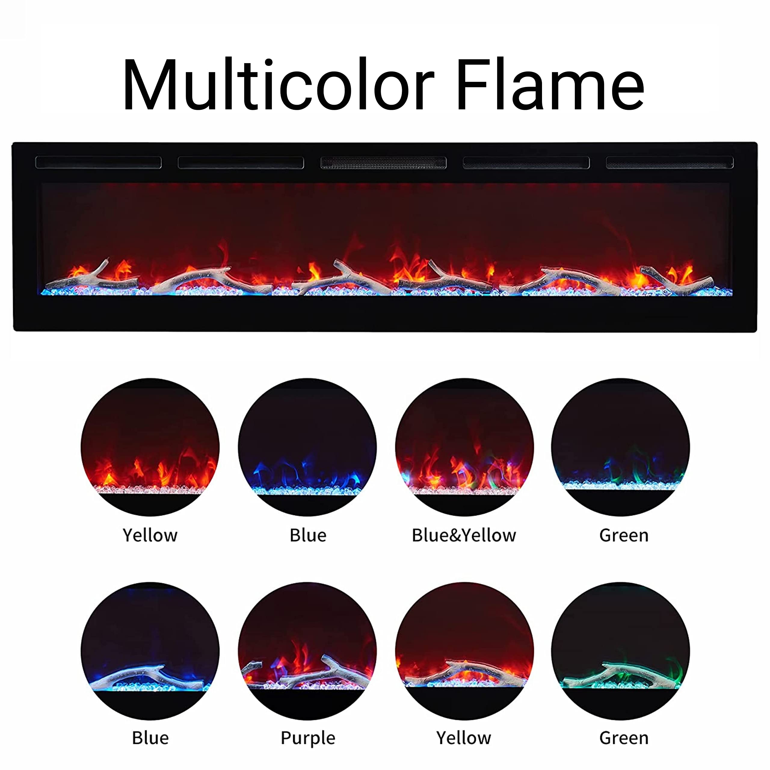 72 Inch Recessed and Wall Mounted Electric Fireplace, Fireplace Heater, Touch Screen, Remote Control with Timer, Adjustable Flame Color and Temperature 72"x18"x4.3"