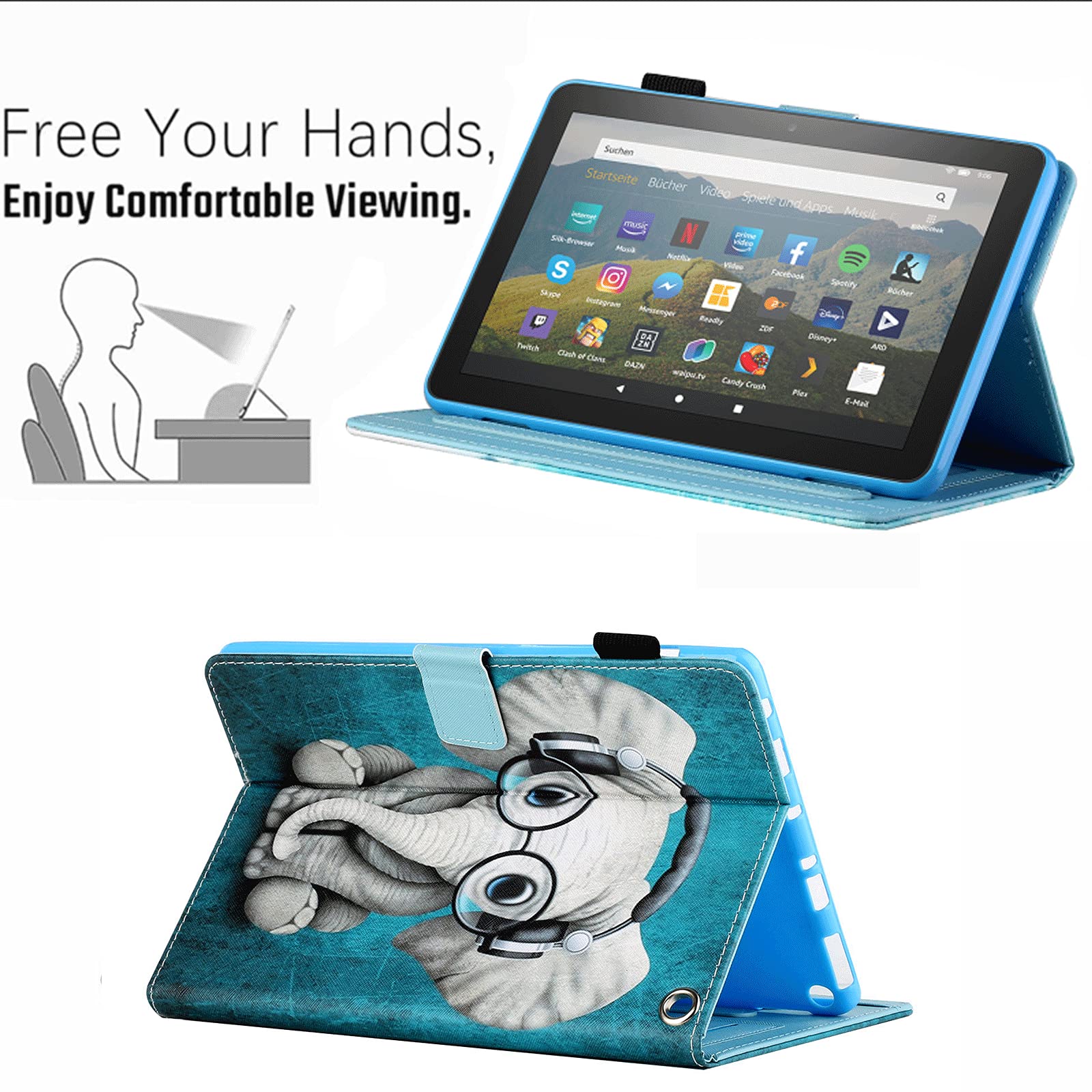 All-New Amazon Fire HD 10 & 10 Plus Case (Only Compatible with 11th Generation, 2021 Release), Not Suitable for 7th/5th Fire 10, Premium PU Leather Stand Cover with Smart Auto Wake/Sleep, Elephant