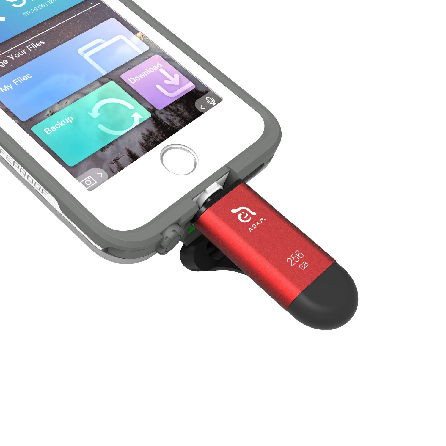 ADAM elements iKlips C Lightning + USB C Flash Drive for iPhone, iPad Pro, Mac, PC, Android - Touch ID/Face ID Secured (Red, 256GB)