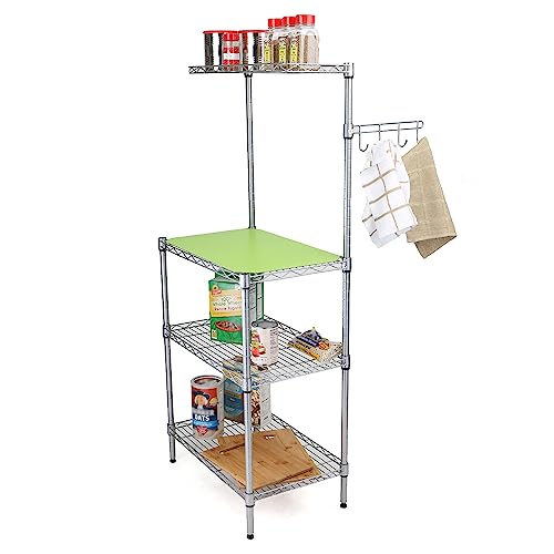 Mind Reader 3 Tier Microwave Shelf Counter Unit with Hooks, Silver