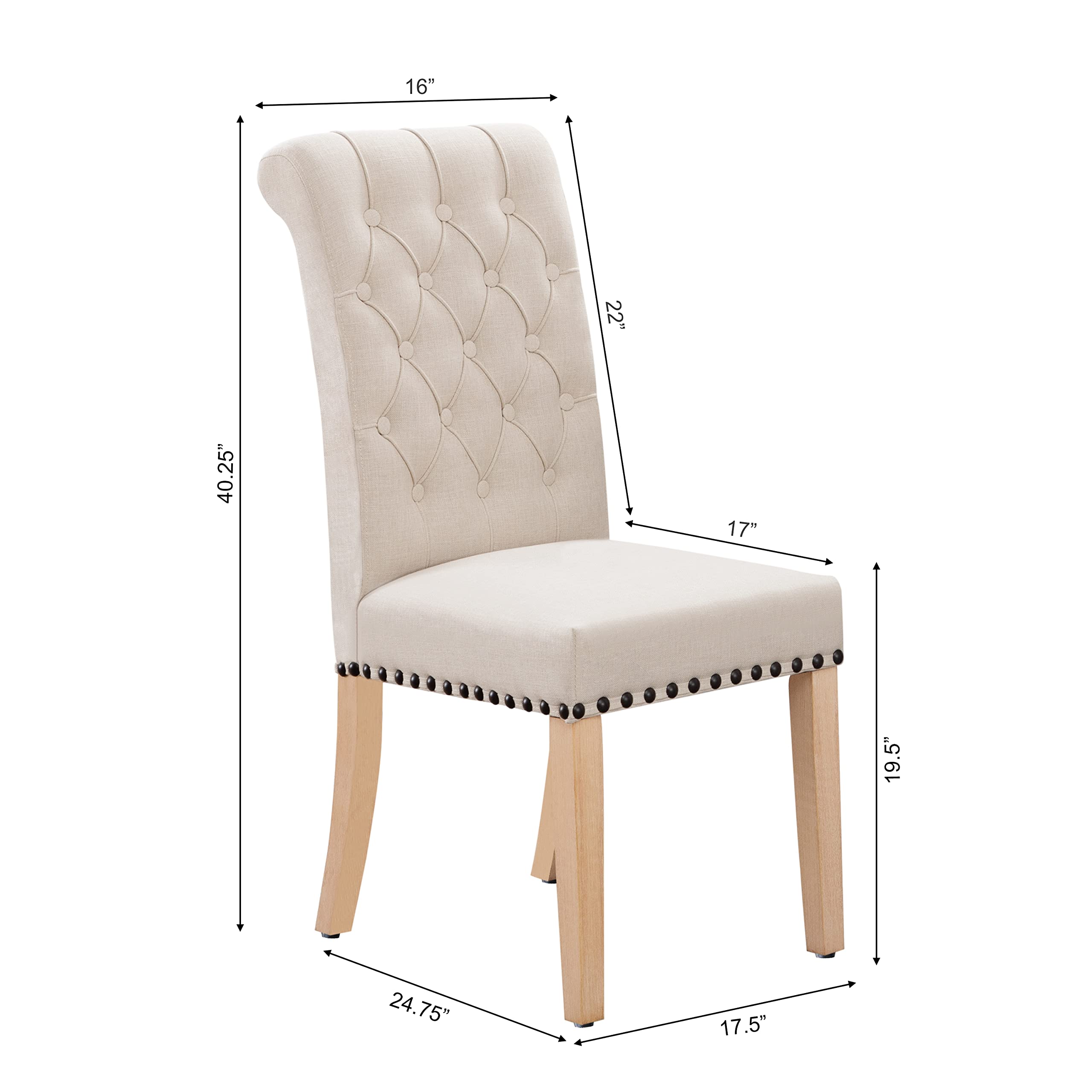 adochr Accent Chairs Set of 2, Upholstered Dining Chair, Parson Chairs Kitchen Room Chairs Fabric Tufted Dining Chairs, Dark Grey