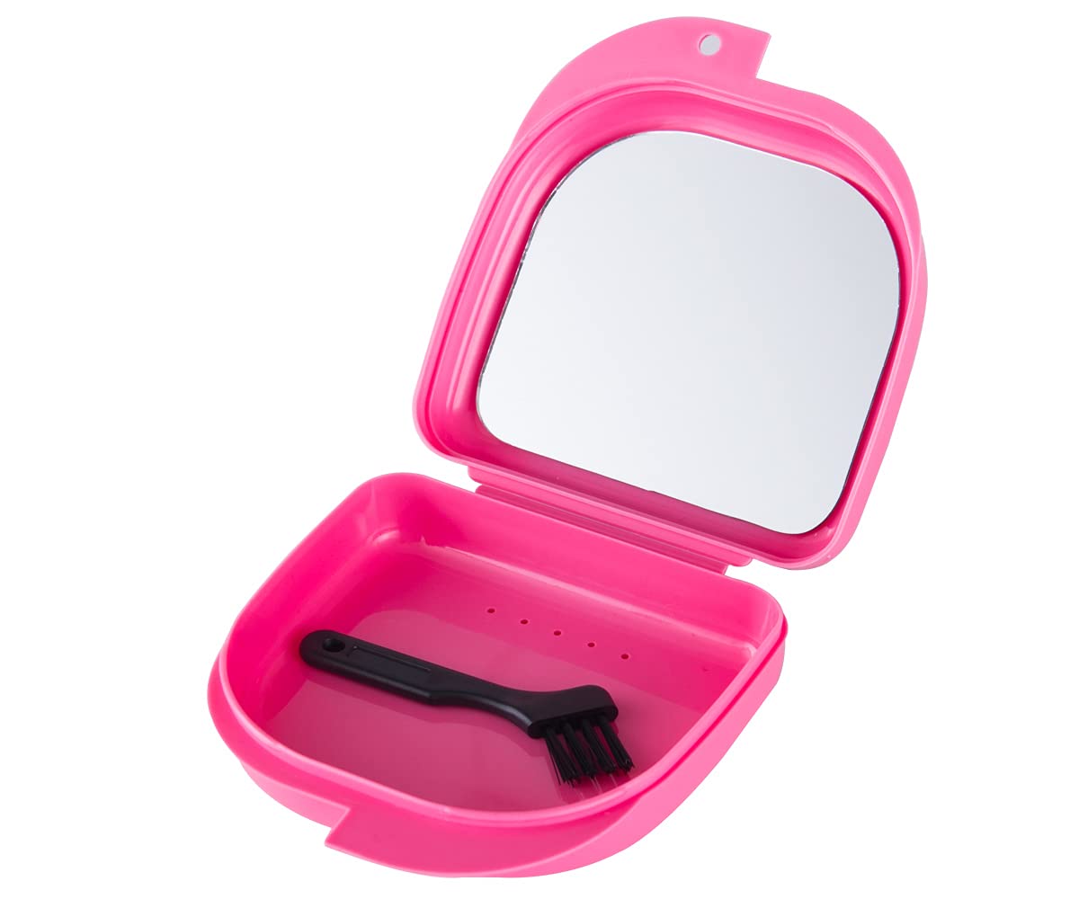 Retainer Case with Mirror, Mouth Guard Case, Orthodontic Dental Retainer Box, Denture Storage Container, Comes with a free small brush, 2 Pieces