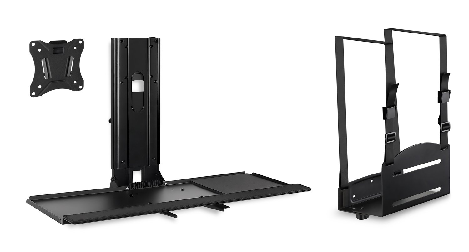 Mount-It! Monitor and Keyboard Wall Mount with CPU Holder, Height Adjustable Standing VESA Keyboard Tray, 25 Inch Wide Platform with Mouse Pad (MI-7919)