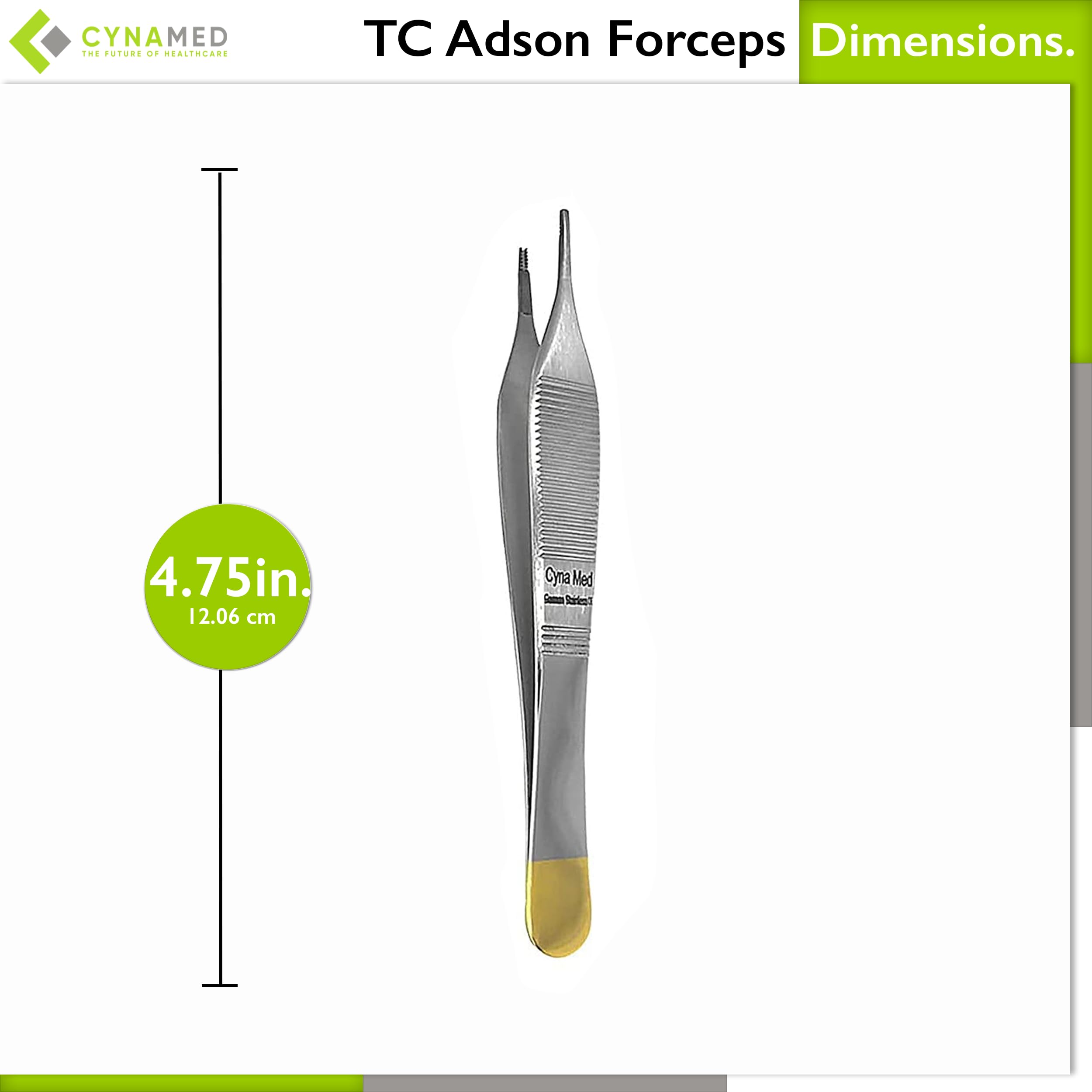 Cynamed T/C Adson Plastic Surgery Forceps 4.75" Straight Fine Point with Tungsten Carbide Inserts Surgical Veterinary Instruments with Gold Handle (9X9 Teeth, Adson Brown Forceps, TC)