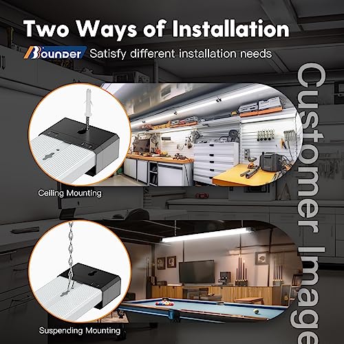 BBOUNDER 6 Pack Linkable LED Shop Light with Reflector, Super Bright 6500K Cool Daylight, 4400 LM, 4 FT, 48 Inch Integrated Fixture for Garage, 40W Equivalent 250W, Surface & Suspension Mount, Black
