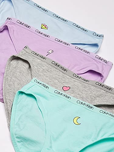 Calvin Klein Girls' Cotton Underwear Bikini Panties, 7 Pack-Fun Icons, Large
