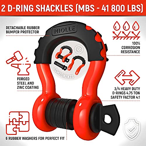 Miolle Tow Strap 3βx20β- 33400lbs MBS (Lab Tested) Recovery Strap Kit Includes: Tow Rope, 2 D-Ring Shackles MBS-41800LBS, Storage Case