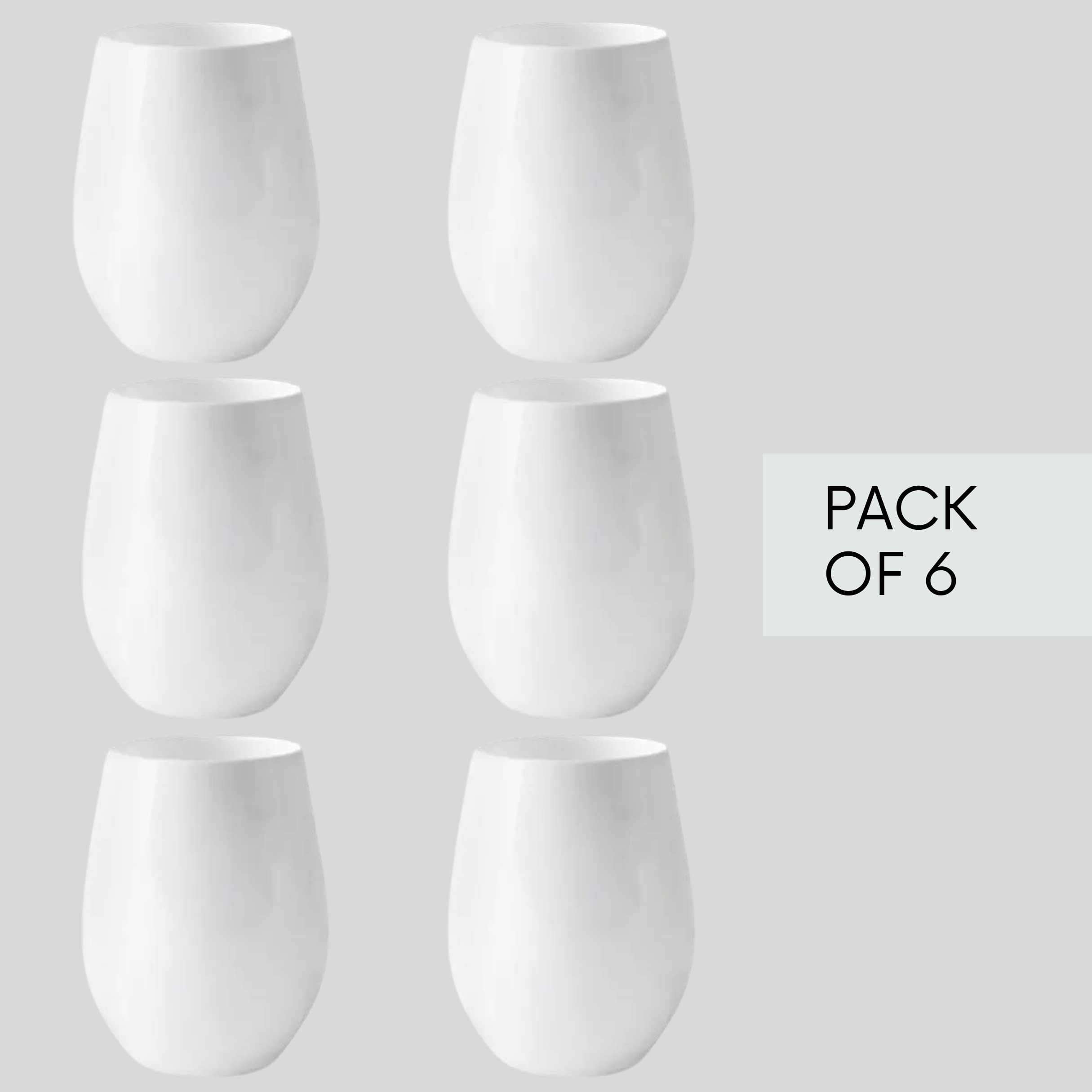 6 Pack White Plastic Wine Glasses Stemless Disposable 12 oz BPA Free Shatterproof Plastic Wine Cups Wine Glasses