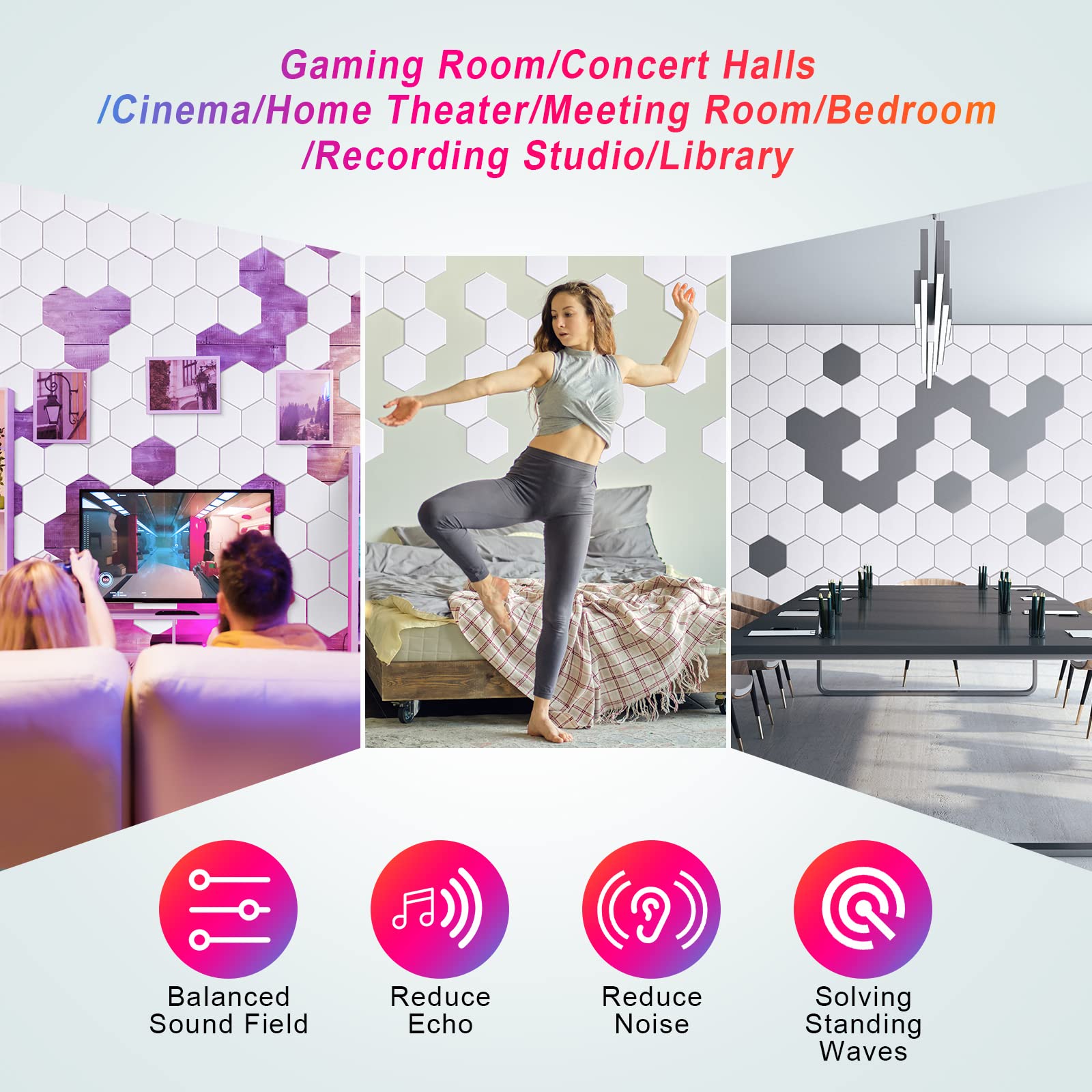 48 Pcs Hexagon Acoustic Panels 12 x 10 x 0.4 Inches High Density Wall Panels Sound Proof Panels Sound Absorbing Panels Sound Proof Padding for Recording Office Home Studio(White)