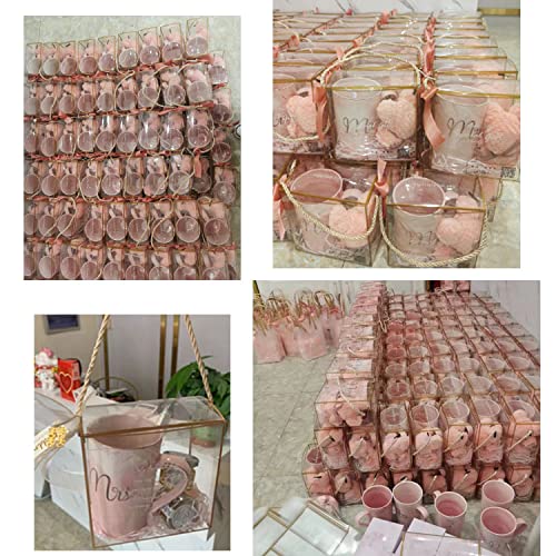 Atenzol Clear Box with Lid Handle (5PCS), 5.5x3x5.5 Candy/Cookie/Favor/Gift Box, Golden Lining, Blank without Writing