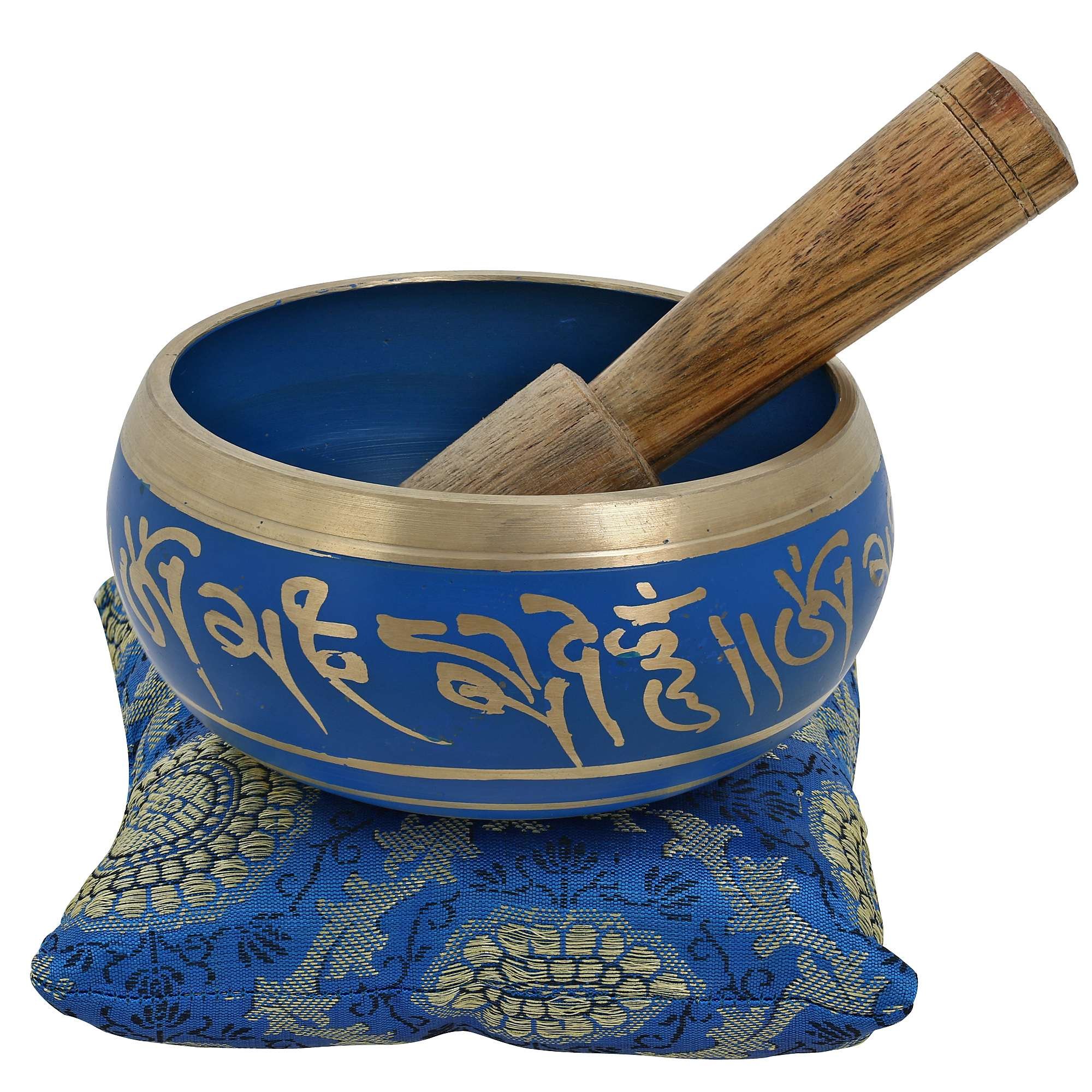 4 Inches Hand Painted Metal Tibetan Buddhist Singing Bowl Musical Instrument for Meditation with Stick and Cushion