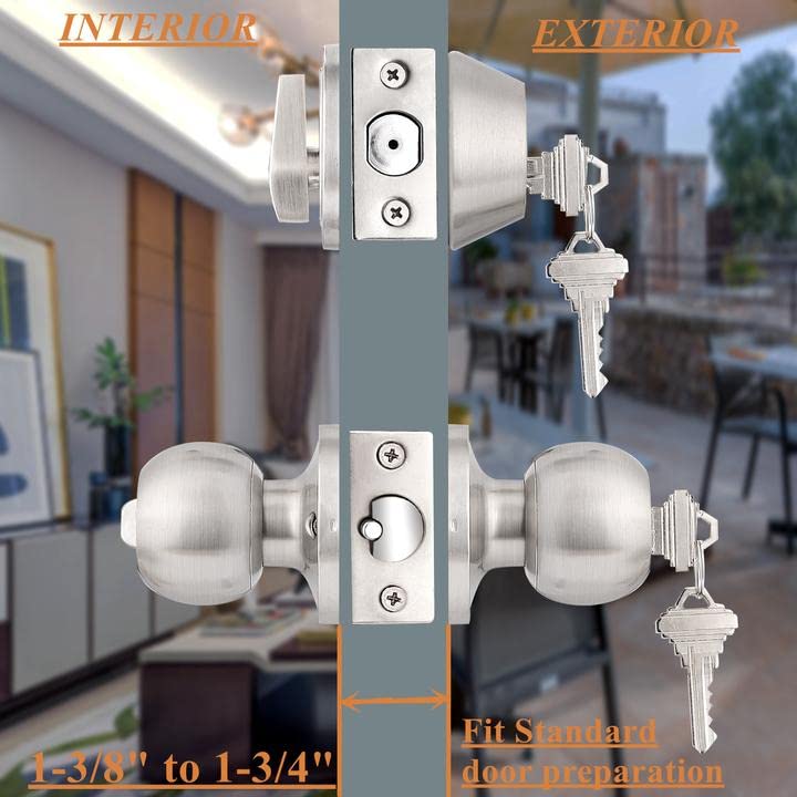 Probrico 3 Pack-Entry Door Knob and Deadbolt Lock Set, handleset with Single Cylinder Deadbolt Keyed Alike Combo Pack, Right or Left Handed, Entry Door Lever Exterior and Interior