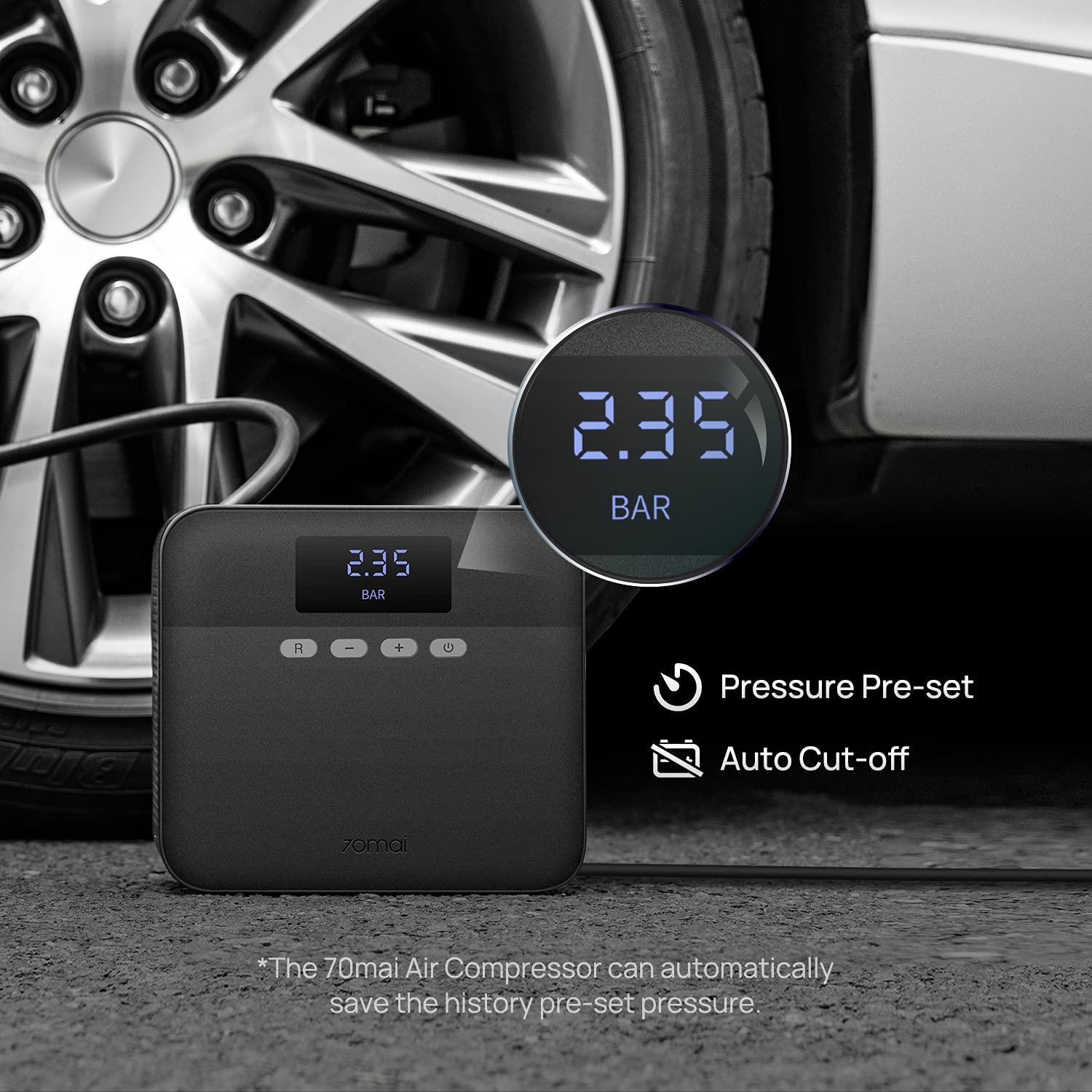 70mai Air Compressor Lite, Portable Tire Inflator, 12V DC Air Pump For Cars, Electronic Fast Compressor,160PSI With Pressure Gauge
