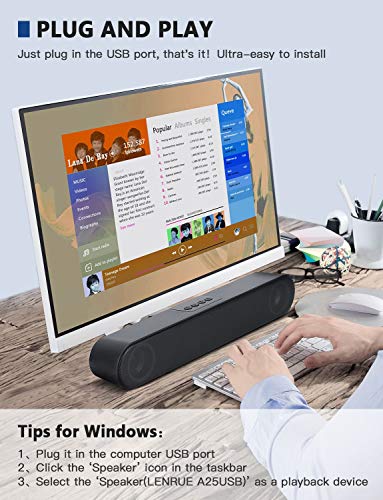LENRUE Computer Speakers, USB Powered PC Speakers for Desktop Computer Laptop, iMac, Tablet, PS with Lights, Plug and Play (USB-Black)