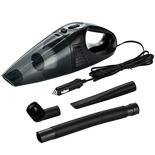 Car Vacuum Cleaner, DC 12V Portable Handheld Car Vacuum for Wet and Dry Cleaning, Strong Suction & 3 Attachments Fit Car Interior Cleaning, Black