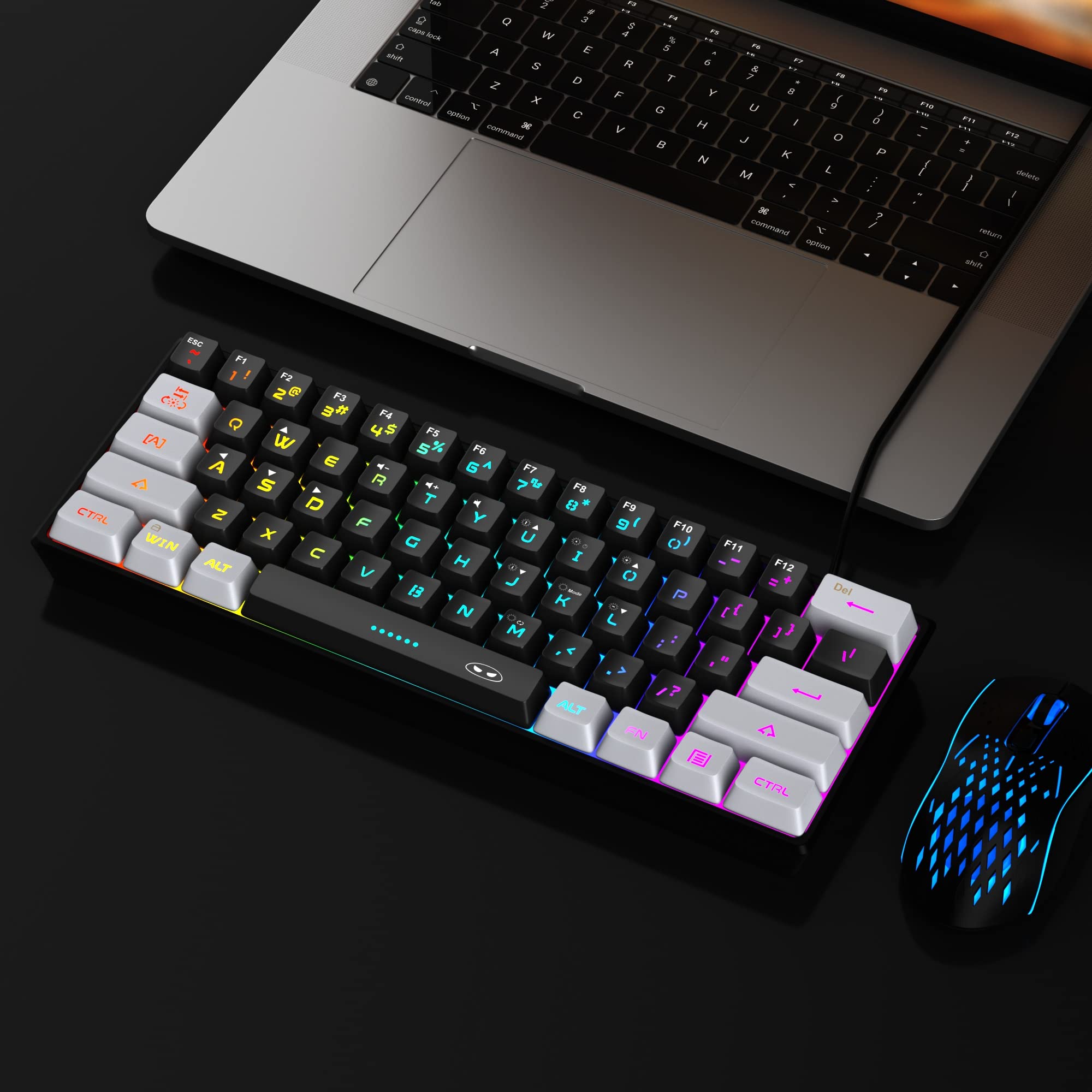 ADDTREE 60% Wired Gaming Keyboard, RGB Backlit Compact Mini Keyboard, Waterproof 61 Keys Keyboard for PC/Mac Gamer, Typist, Travel, Easy to Carry on Business Trip(Grey & Black)