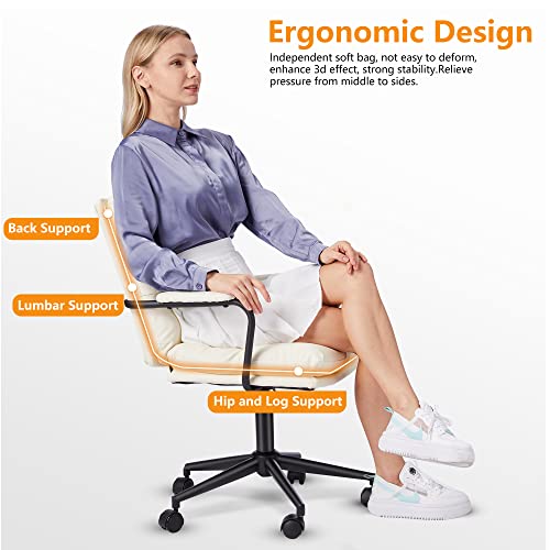 AMERROBIL White Home Office Desk Chair with Wheels/Armrests, Modern PU Leather Vanity Chair Midback Adjustable Home Computer Chair for Living Room, Bedroom, Office, Vanity and Study