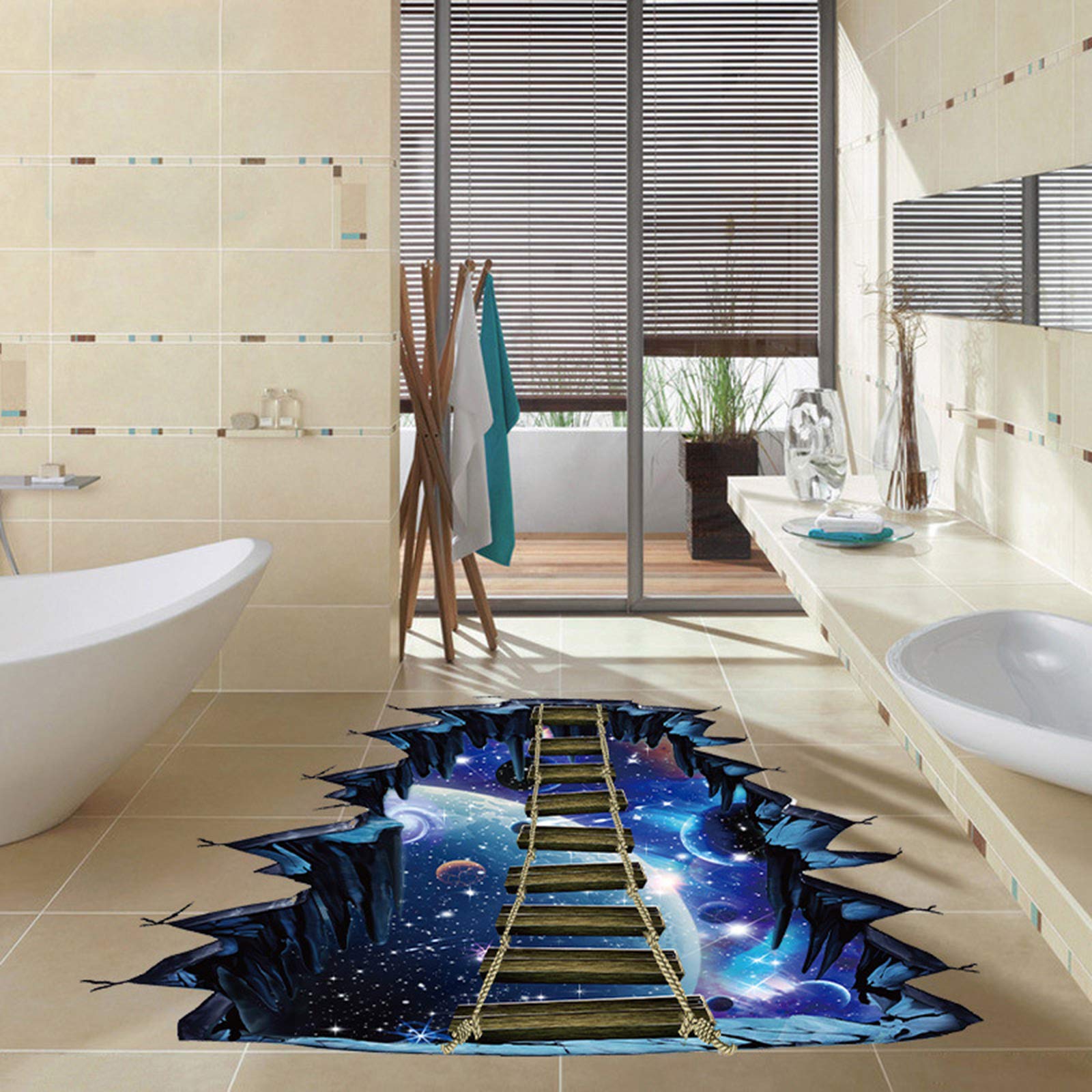SENGTER Space Stickers 3D Wall Decor Galaxy Wallpaper Wall Stickers Planet Wall Stickers Waterproof Wall Decals Floor Stickers Ceiling Decor Wall Decorations for Living Room Kids Room Decor