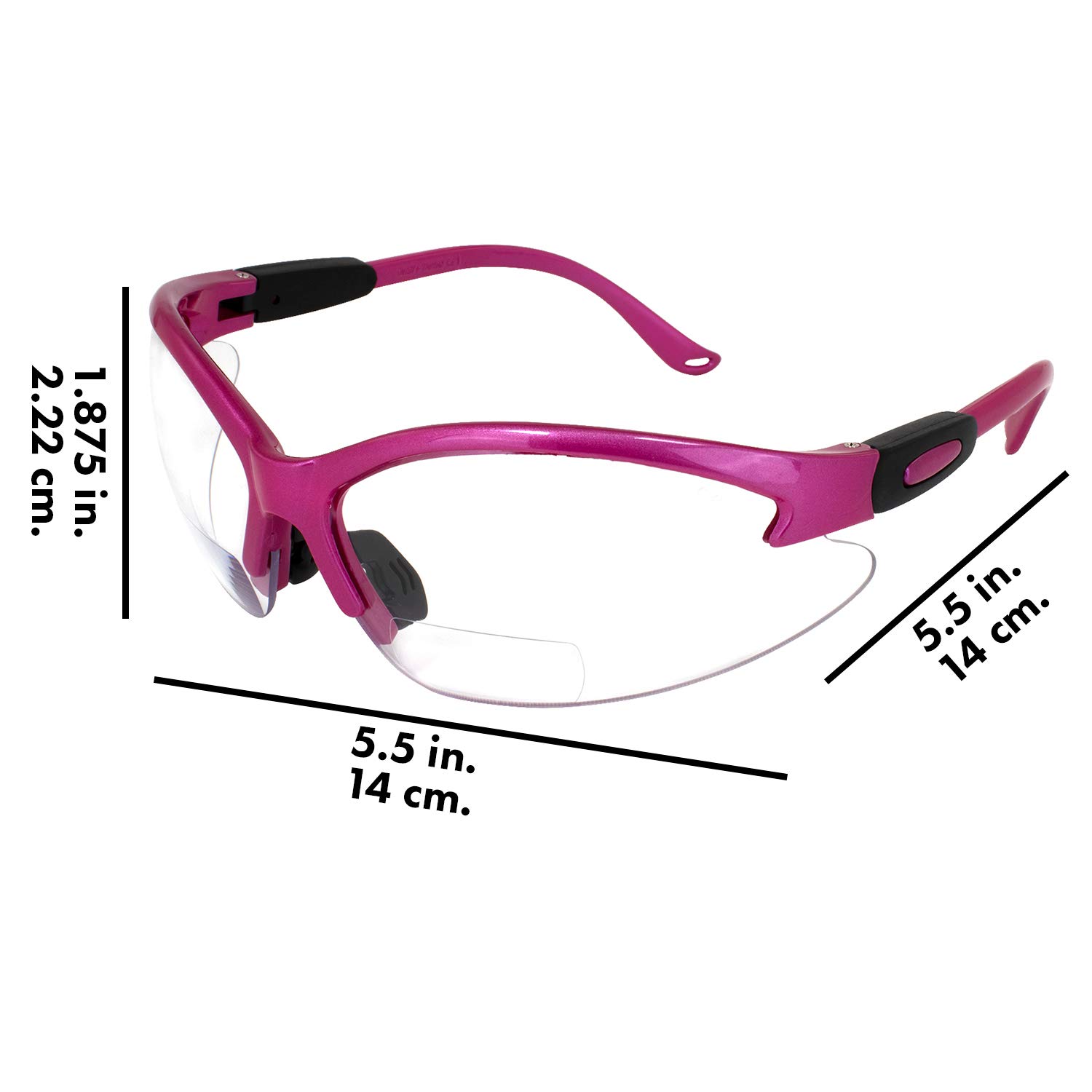 Global Vision Eyewear Cougar Series Bifocal 2.5 Lens Magnification Safety Sunglasses, Clear Lens, Gloss Dark Pink Frame