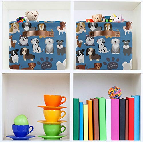 Cute Dogs Puppy Storage Bin Collapsible with Handle Rectangle Waterproof Cute Dog Puppy Basket for Storage Cube Closet Organizer for Toy Nursery Book Office Shelf Bathroom
