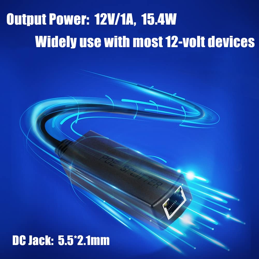 Active POE Splitter Adapter 48V to 12V,IEEE 802.3af/at Compliant 10/100/1000Mbps up to 100M for Surveillance Camera, VoIP Phone,Wireless Access Point