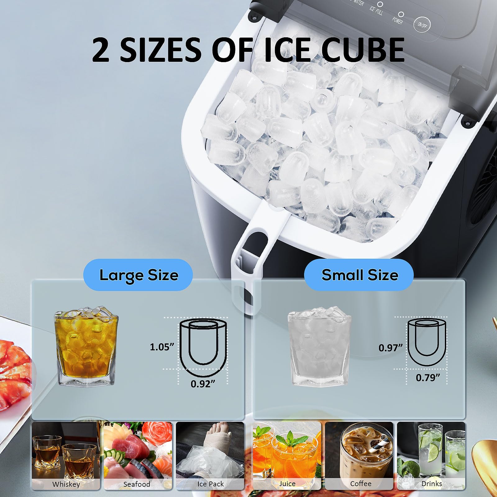 Antarctic Star Countertop Ice Maker Portable Ice Machine, Basket Handle,Self-Cleaning Ice Makers, 26Lbs/24H, 9 Ice Cubes Ready in 6 Mins, S/L ice, for Home Kitchen Bar Party (Black)
