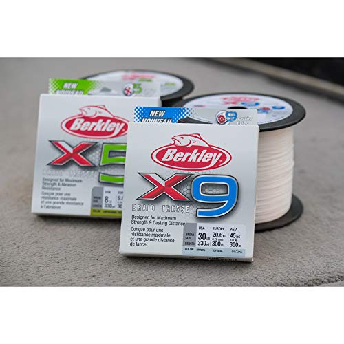 Berkley x9 Braid Superline, Crystal, 15lb test | 31 lbC | 14.2kg, 328yd | 300m Fishing Line, Suitable for Freshwater and Saltwater Environments