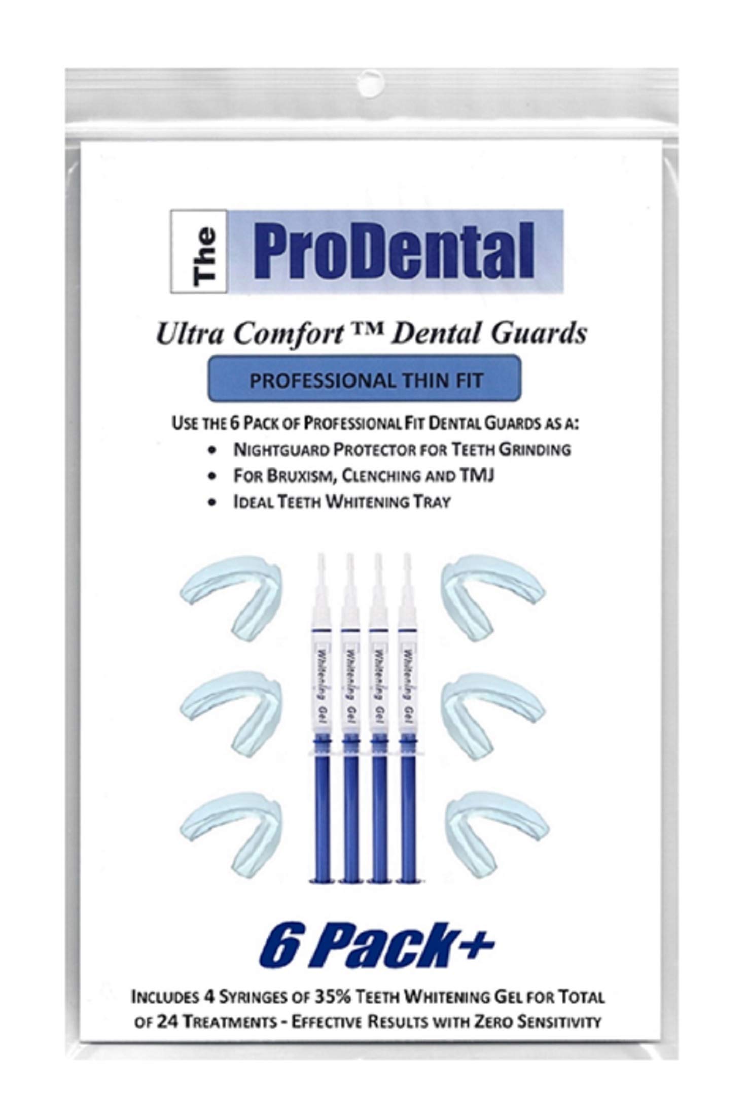 ProDental Thin and Trim Mouth Guard for Grinding Teeth – 6 Pack, USA Made, Bonus: Teeth Whitening System Included, Night Guard Stops Bruxism - Teeth Clenching, Customizable Dental Tray - No BPA