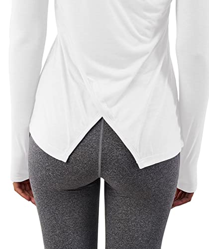 Bestisun Women's Long Sleeve Workout Tops Yoga Athletic Shirts Exercise Clothes Tunic Sweatshirts White S